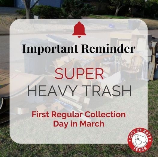 Super Heavy Trash Collection Schedule for March